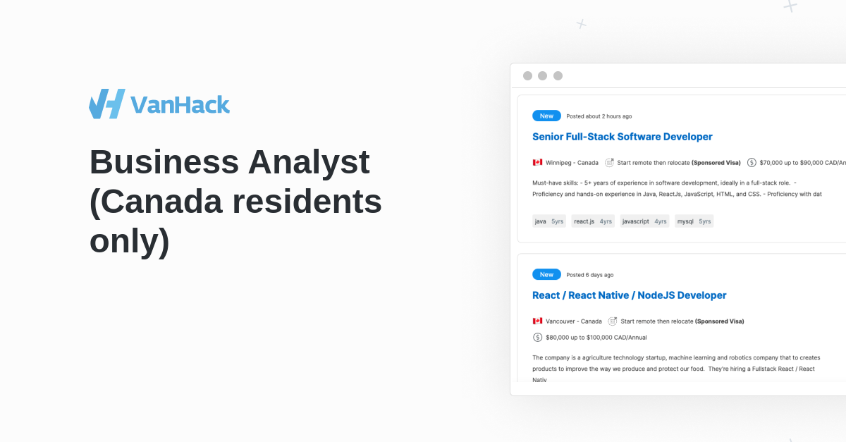 Business Analyst (Canada residents only) - VanHack